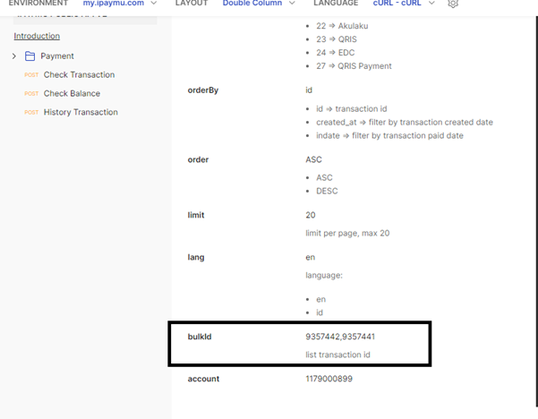Cara mengecek transaksi melalui API dengan Bulk Id Transaksi iPaymu - iPaymu.com